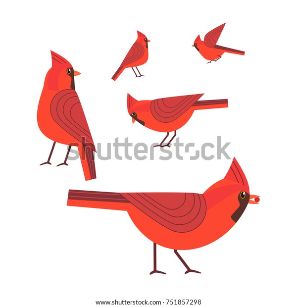 Red Cardinal Birds Icon Set Freehand Stock Vector (Royalty Free ...