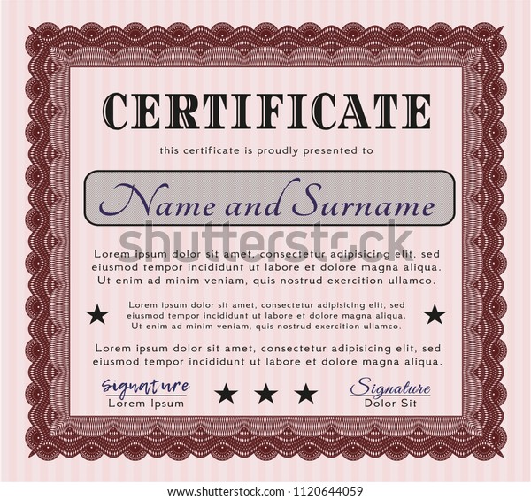 Red Certificate Diploma Template Complex Linear Stock Vector (Royalty ...
