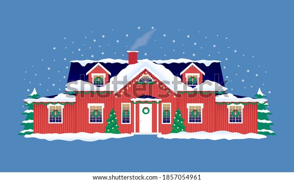 Red Christmas House Tree Decorated Building Stock Vector (Royalty Free ...