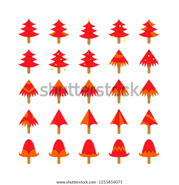 Red Christmas Tree Icons Stock Vector (Royalty Free) 1255856071 ...
