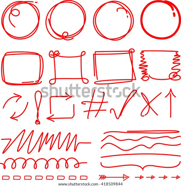 Red Circle Set Scribbles Arrows Circles Stock Vector (Royalty Free ...