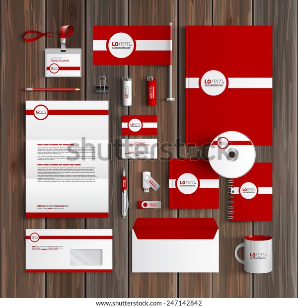 Red Classic Corporate Identity Template Design Stock Vector (Royalty ...
