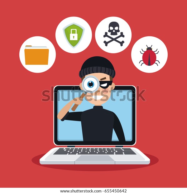 Red Color Background Laptop Espionage Hacker Stock Vector (Royalty Free ...