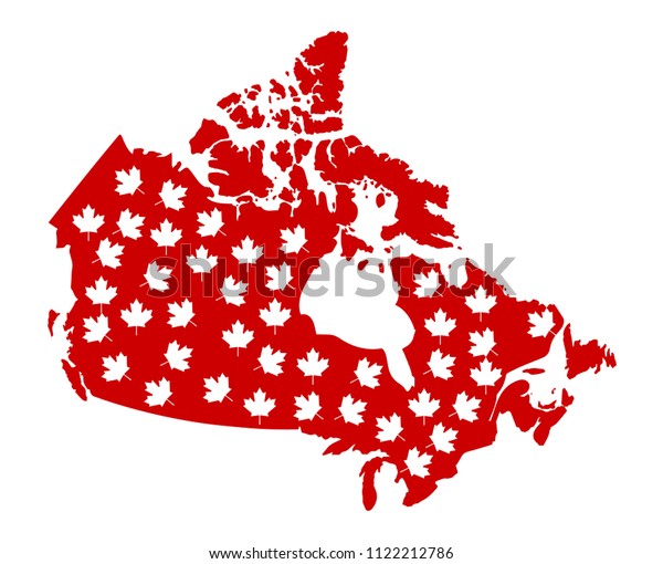 Red Color Canada Map Maple Leaf Stock Vector (Royalty Free) 1122212786 ...
