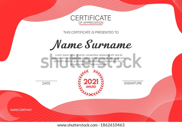 Red Color Certificate Template Beautiful Certificate Stock Vector ...