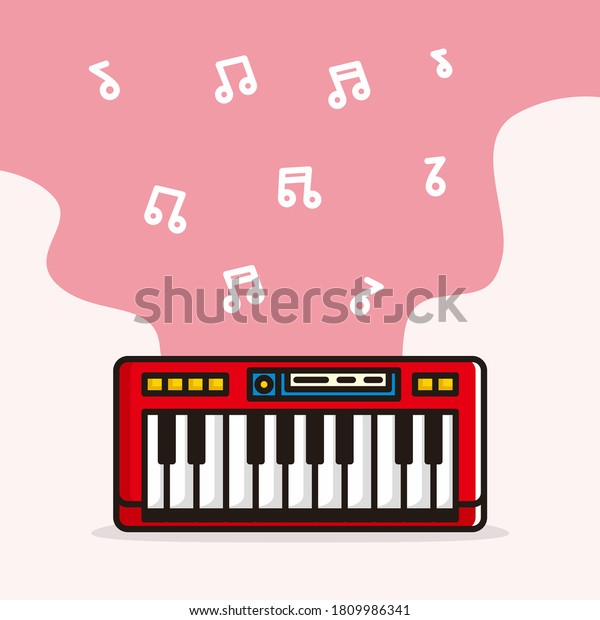 Red Color Keyboard Synth Cartoon Music Stock Vector (Royalty Free ...