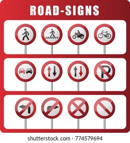 Red Colored Road Signs Collection: vector de stock (libre de regalías ...