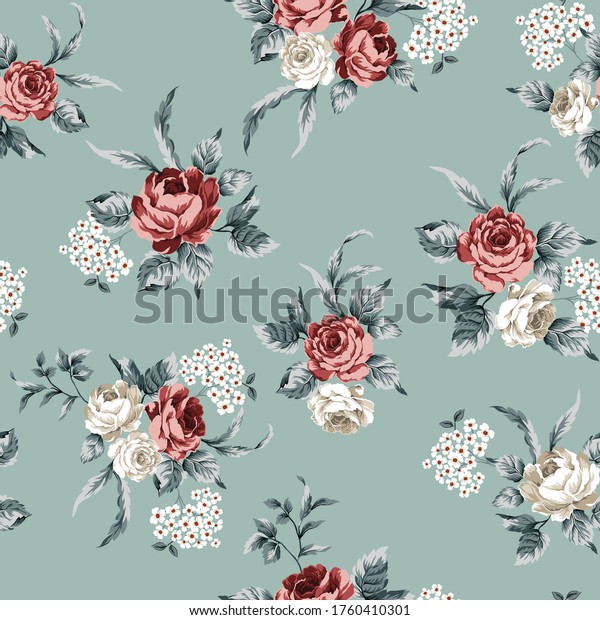 Red Cream Rose Vector Flowers Green Stock Vector (Royalty Free ...