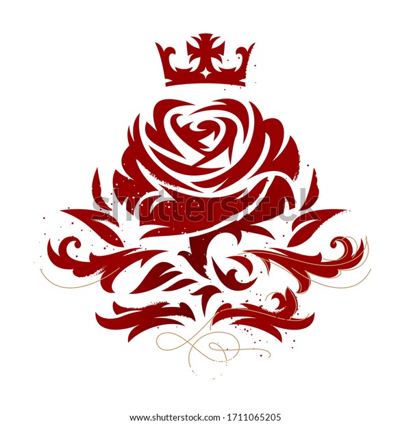 Red Crowned Rose Stylized Symbol Stencil Stock Vector (Royalty Free ...