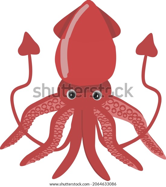 Red Cute Giant Squid Cartoon Vector Stock Vector (Royalty Free ...