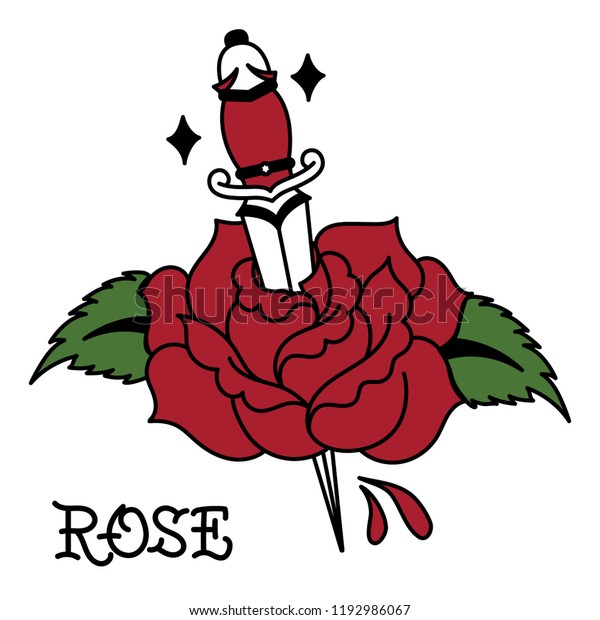 Red Dagger Rose Traditional Tattoo Line Stock Vector (Royalty Free ...