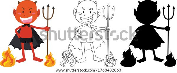 Red Devil Color Outline Silhouette Illustration Stock Vector (Royalty ...