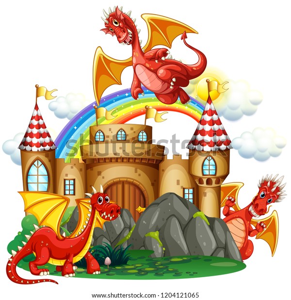 Red Dragon Castle Illustration Stock Vector (Royalty Free) 1204121065 ...