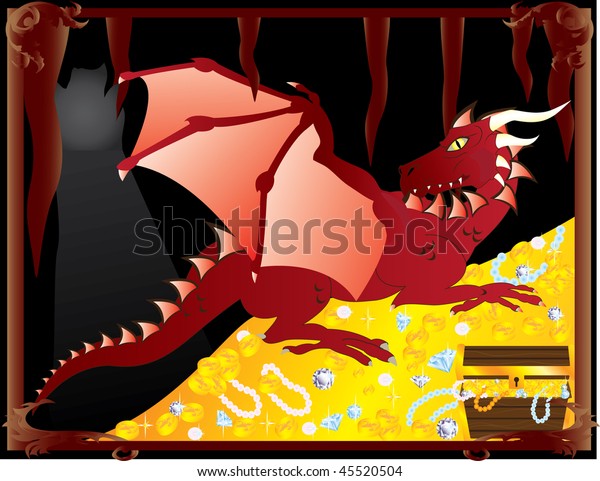 Red Dragon Cave Guarding Treasures Stock Vector (Royalty Free) 45520504