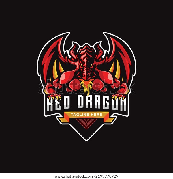 Red Dragon Character Logos Badges Labels Stock Vector (Royalty Free ...