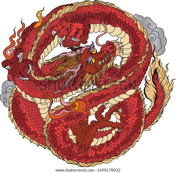 Red Dragon Circle Tattooinfinity Chinese Dragontraditional: เวกเตอร์ ...