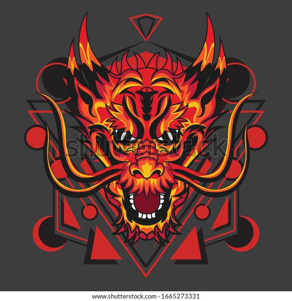 Red Dragon Geometry Design Apparel Background Stock Vector (Royalty ...