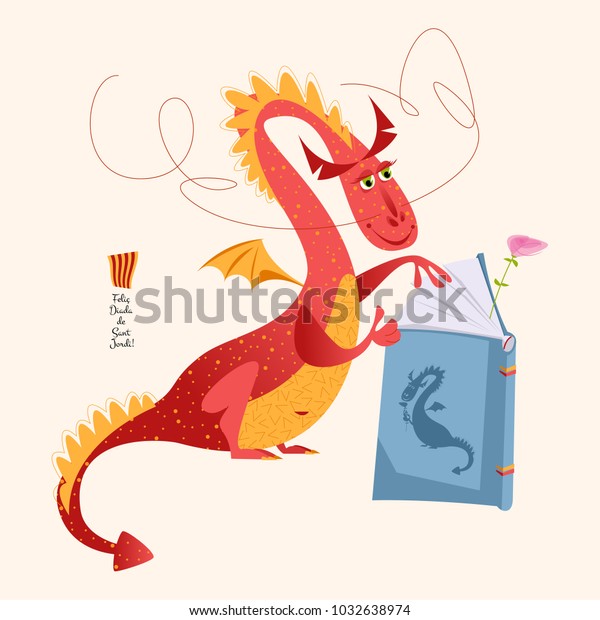 Red Dragon Reading Book Diada De Stock Vector (Royalty Free) 1032638974