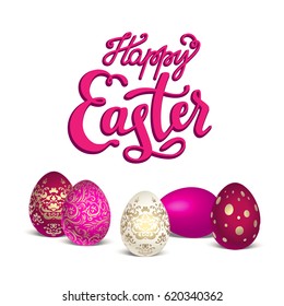 Happy Easter Red Ribbon Easter Eggs Stock Vector (Royalty Free ...