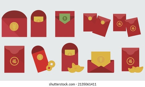 Red Envelope Stickers Collection Set Cartoon Stock Vector (Royalty Free ...