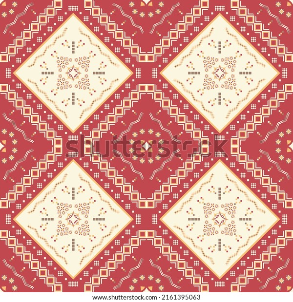 Red Ethnic Pattern Pixel Geometric Seamless Stock Vector (Royalty Free ...