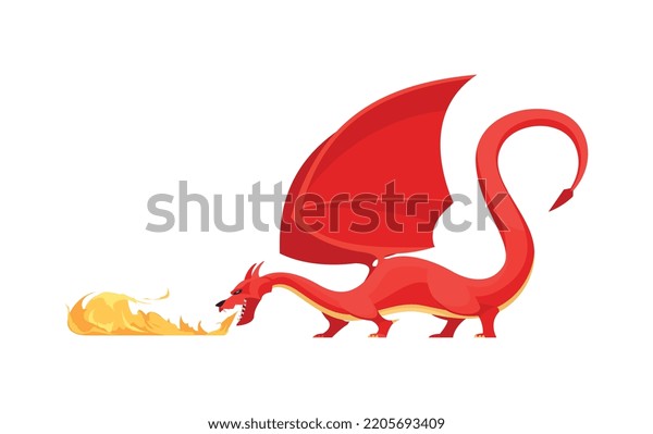 Red Fire Breathing Dragon On White Stock Vector (Royalty Free ...