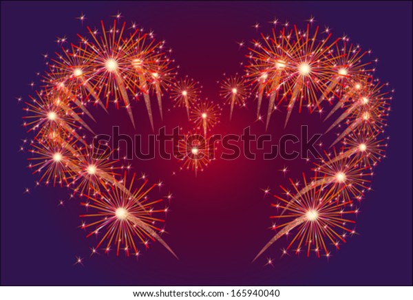Red Fireworks Shape Heart On Dark Stock Vector (Royalty Free) 165940040