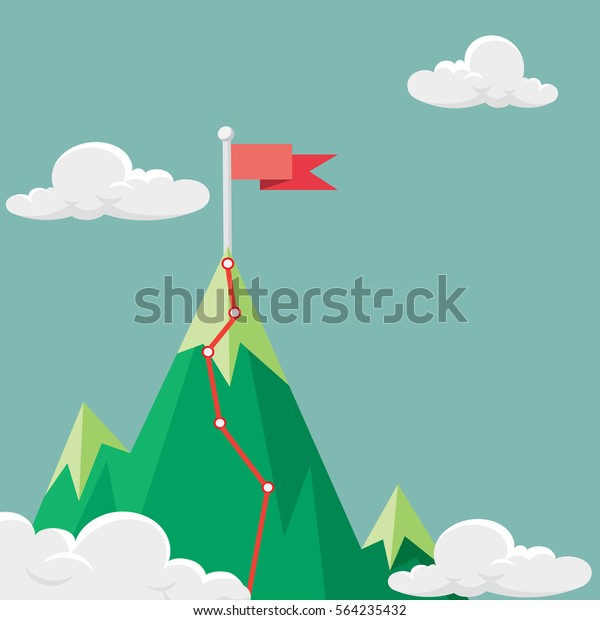Red Flag On Mountain Peak Hiking Stock Vector (Royalty Free) 564235432 ...