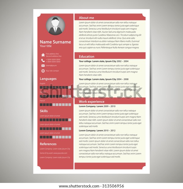 Red Flat Resume Cv Template Vector Stock Vector (Royalty Free ...