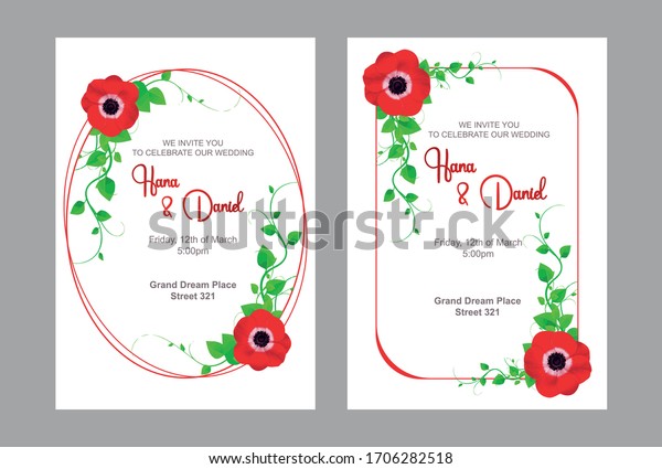 Red Flower Frame Wedding Card Greeting Stock Vector (Royalty Free ...