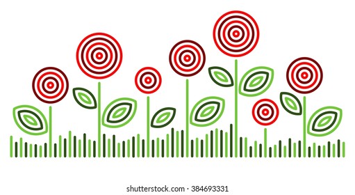 Red Flowers Grass Made Circles Stock Vector (Royalty Free) 384693331 ...