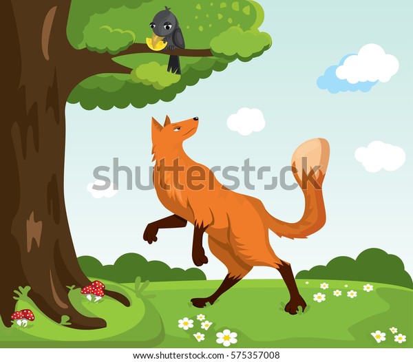 Red Fox Crow Cheese Funny Characters Stock Vector (Royalty Free ...