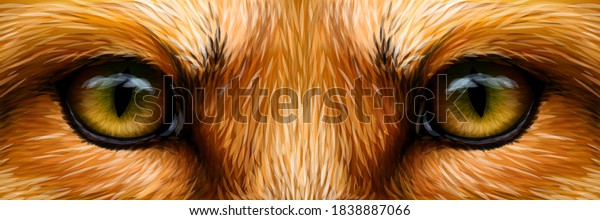 Red fox. Fox eyes close-up. Digital vector graphics.