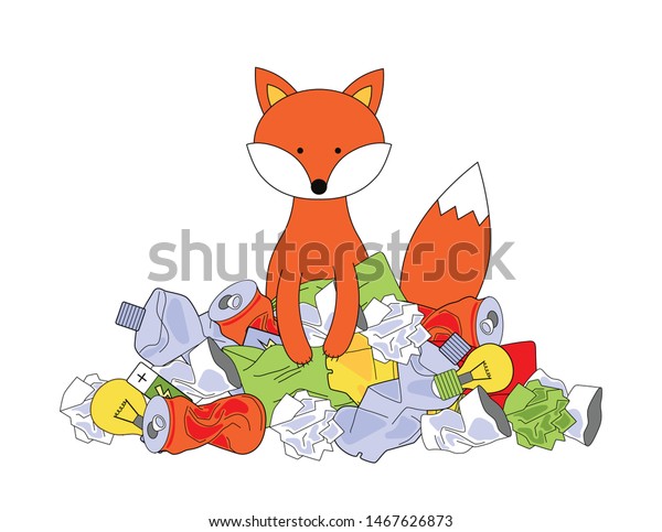 Red Fox Sitting Pile Garbage Problem Stock Vector (Royalty Free ...