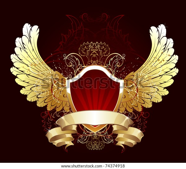 Red Gilded Shield Decorated Gold Feathered: เวกเตอร์สต็อก (ปลอดค่า ...