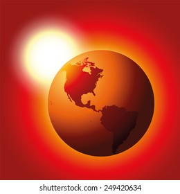 Red Glowing Planet Earth Heating White Stock Vector (Royalty Free ...