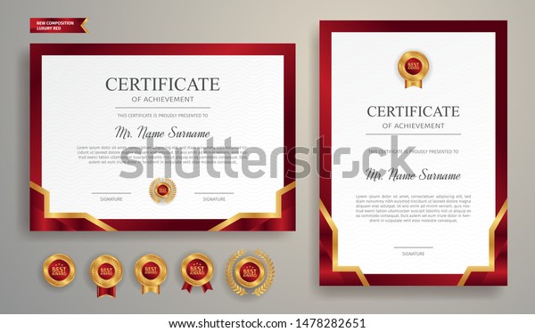 Red and gold certificate of appreciation border template with luxury ...