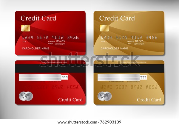red, gold and front, back color realistic credit cards of business and ...