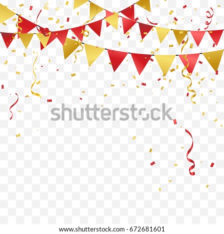 Red Gold Party Flags Confetti Ribbon Stock Vector (Royalty Free ...