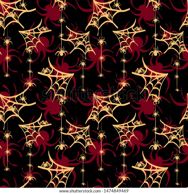 Red Gold Spiders Drawn On Dark Stock Vector (Royalty Free) 1474849469 ...