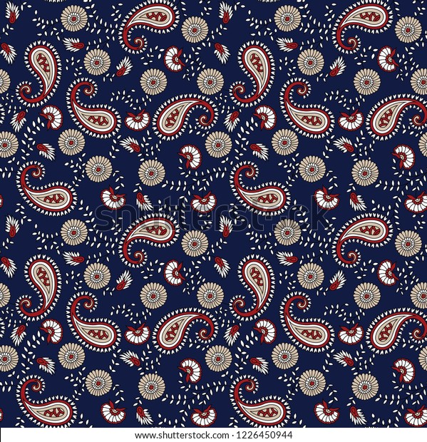 Red Grey Paisley Pattern On Navy Stock Vector (Royalty Free) 1226450944