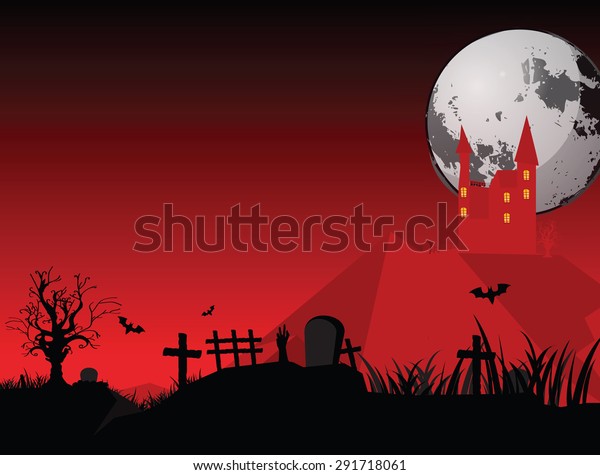 Red Halloween Background Full Moon Vector Stock Vector (Royalty Free ...