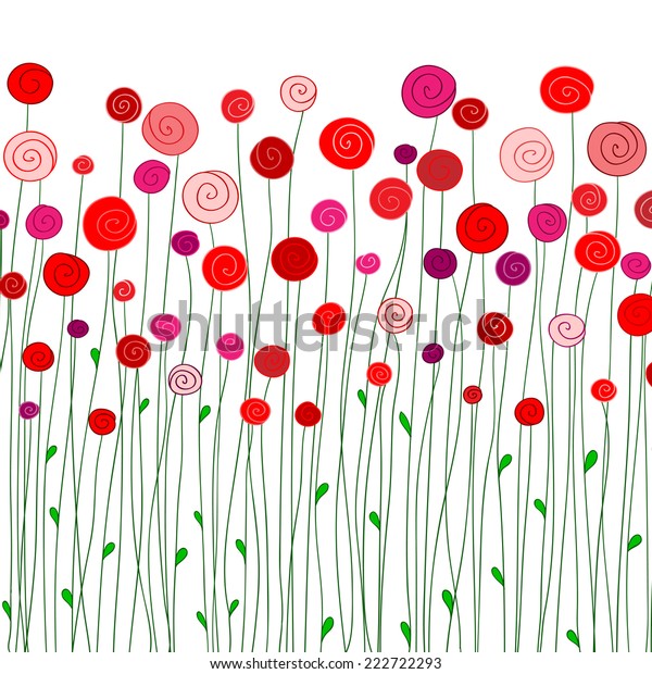 Red Hand Drawn Cartoon Rose Flowers Stock Vector (Royalty Free ...