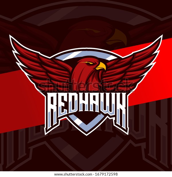 Vektor Stok Red Hawk Mascot Esport Logo Design (Tanpa Royalti ...