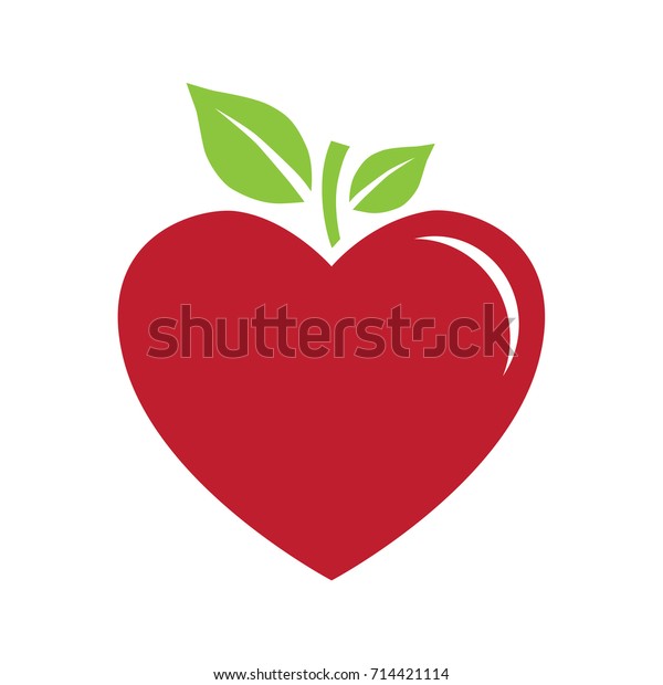 Red Heart Apple Like Green Leafs: vector de stock (libre de regalías ...