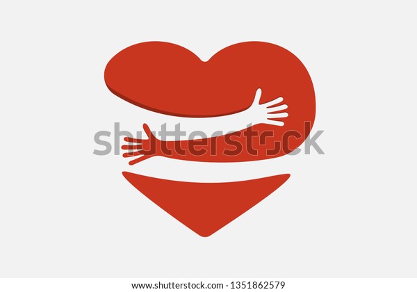 Red Heart Hand Embrace Vector Illustration Stock Vector (Royalty Free ...