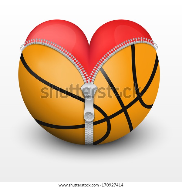 Red heart inside basketball ball. Symbol of love for the sport. Vector ...