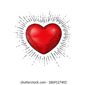 Red Heart Rays Vector Vintage Engraving Stock Vector (Royalty Free ...