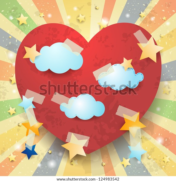 Red Heart Vintage Style Vector Stock Vector (Royalty Free) 124983542 ...