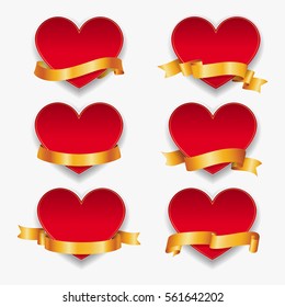 Red Hearts Gold Ribbons Vector Illustration Stock Vector (Royalty Free ...